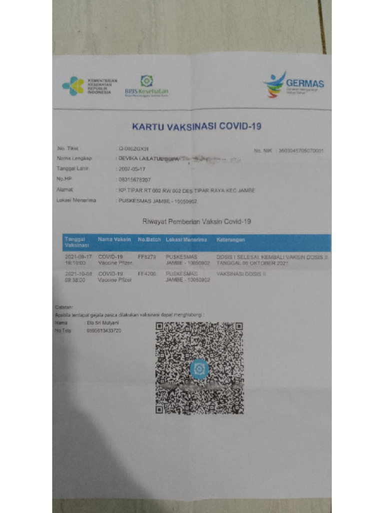 PDF Vaksin 1&2 Devika | PDF