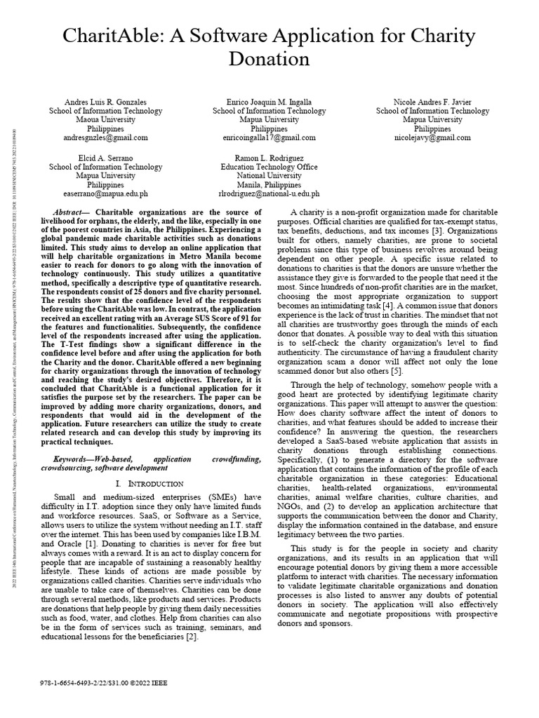 CharitAble A Software Application For Charity Donation | PDF | Survey Methodology | Usability