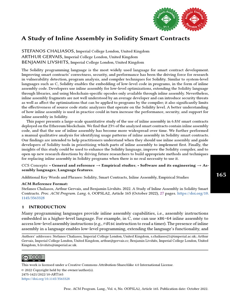 A Study of Inline Assembly in Solidity Smart Contracts | PDF | Databases | Program Optimization