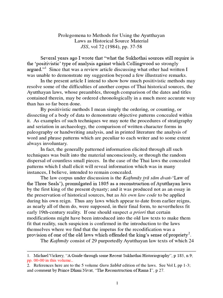 Prolegomena To Methods For Using The Ayutthayan Laws As Historical ...