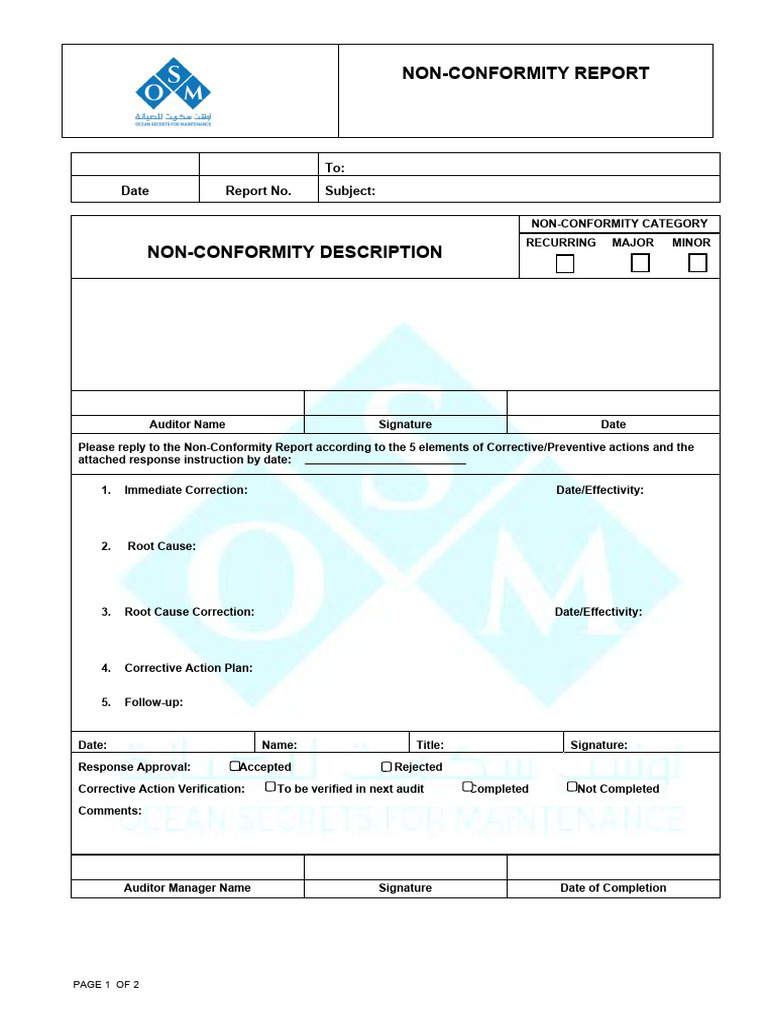 Non Conformity Report | PDF | Finance & Money Management | Technology & Engineering