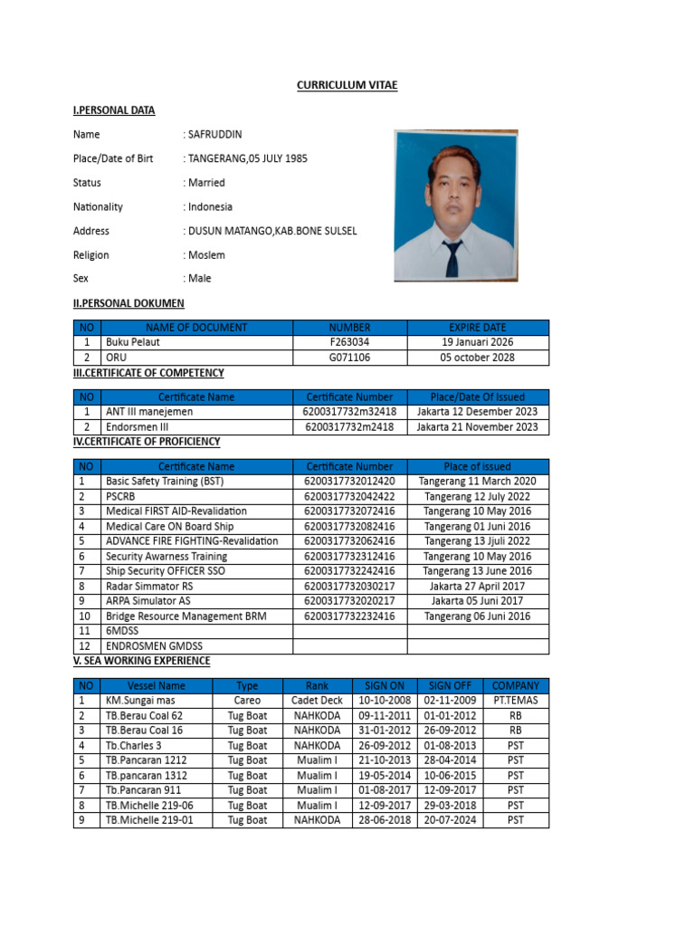 Curriculum Vitae Terbaru | PDF | Ships | Shipping
