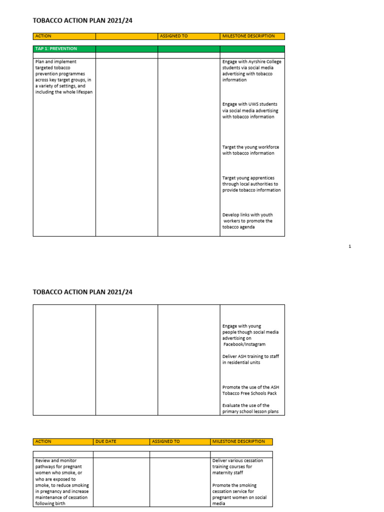 Tobacco Action Plan 2021 2024 | PDF | Tobacco Smoking | Addiction