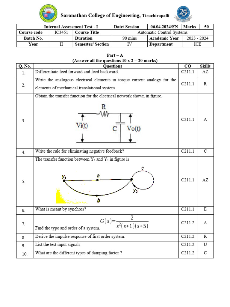 Ic 3451 Automatic Control Systems | PDF | Electrical Engineering | Electronics