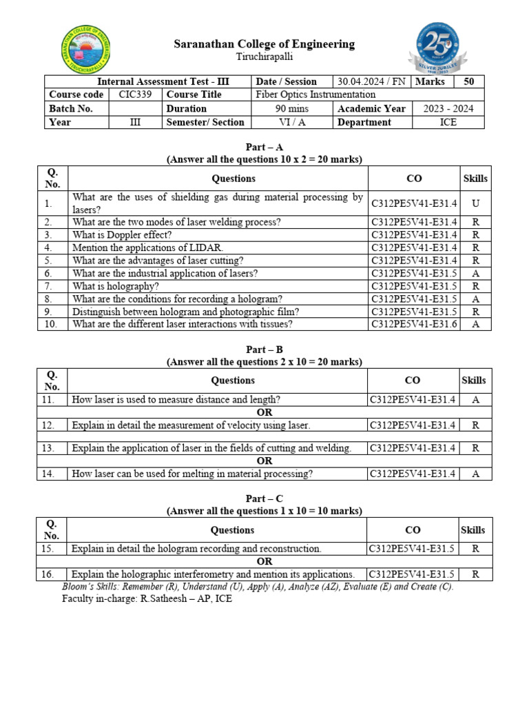 Cic 339 Fiber Optics Instrumentation | PDF | Holography | Laser