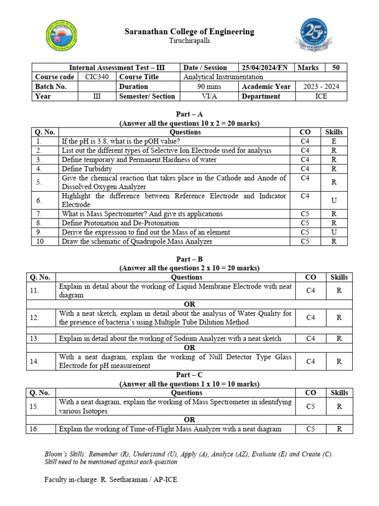 Cic 340 Analytical Instrumentation | PDF | Mass Spectrometry | Physical ...