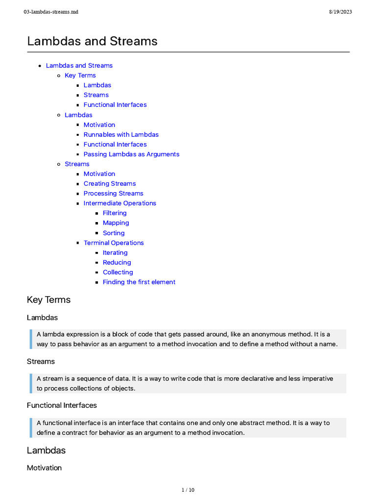 Lambdas Streams | PDF | Anonymous Function | Method (Computer Programming) Lambdas Streams | PDF | Anonymous Function | Method (Computer Programming)
