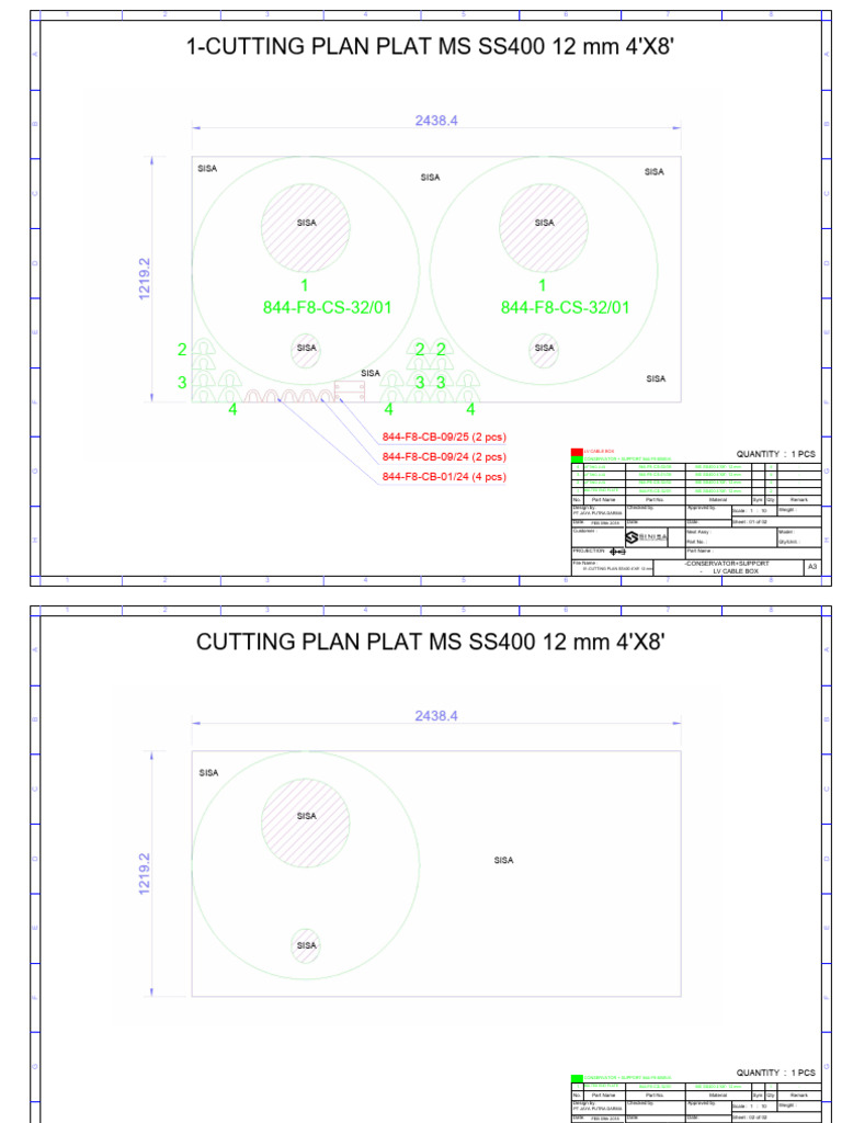 Cutting Plan Plat SS400 12 mm Conservator+LV Cable Box | PDF