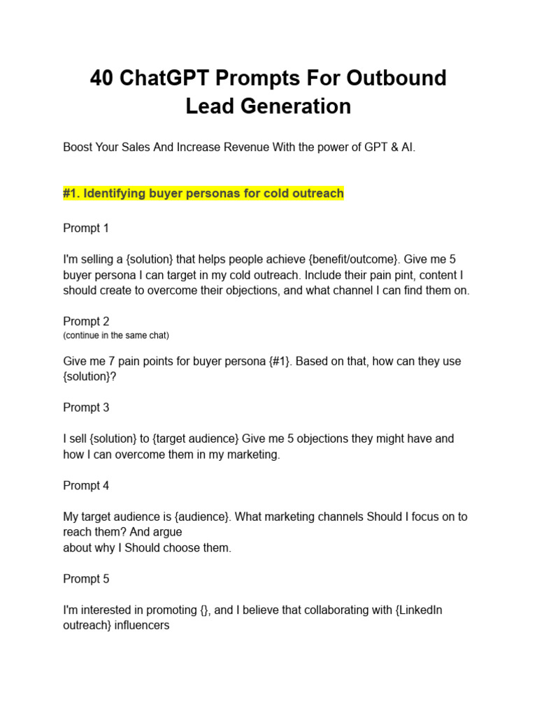 40 ChatGPT Prompts for Lead Generation | PDF | Linked In | World Wide Web