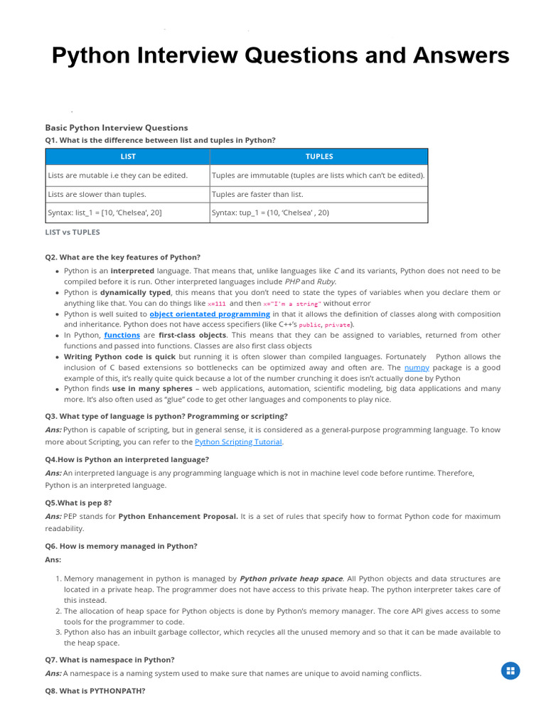 Python Interview Questions and Answers | PDF | Python (Programming ... Python Interview Questions and Answers | PDF | Python (Programming ...
