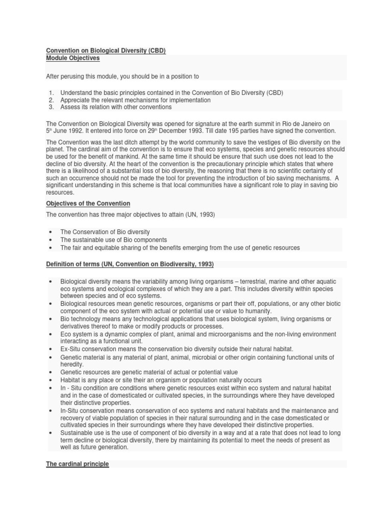 Convention On Biological Diversity (CBD) | PDF | Conservation Biology ...
