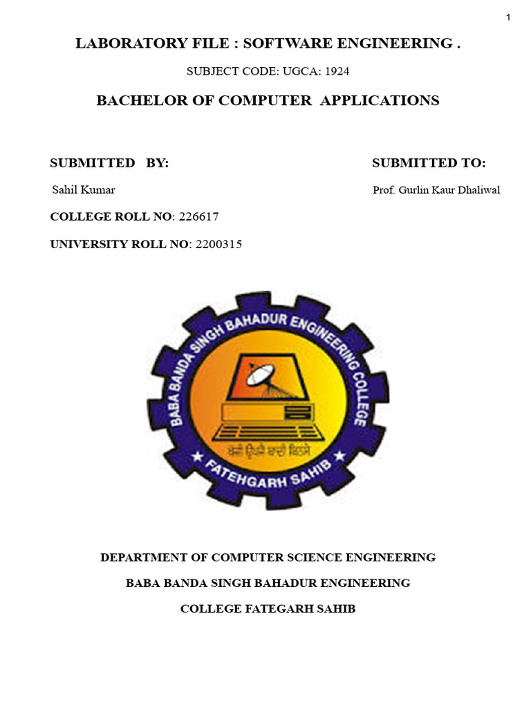 Laboratory File - Software Engineering | PDF | Systems Engineering | Software Engineering