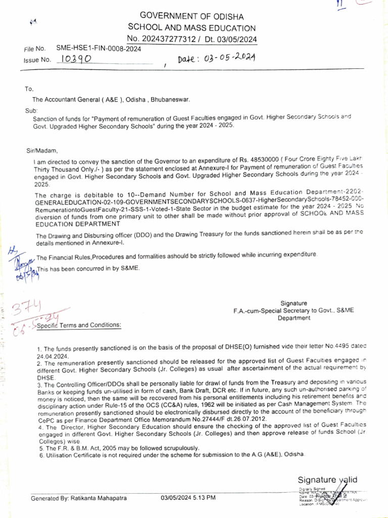 Odisha Guest Faculty Remuneration Sanction | PDF | Economies