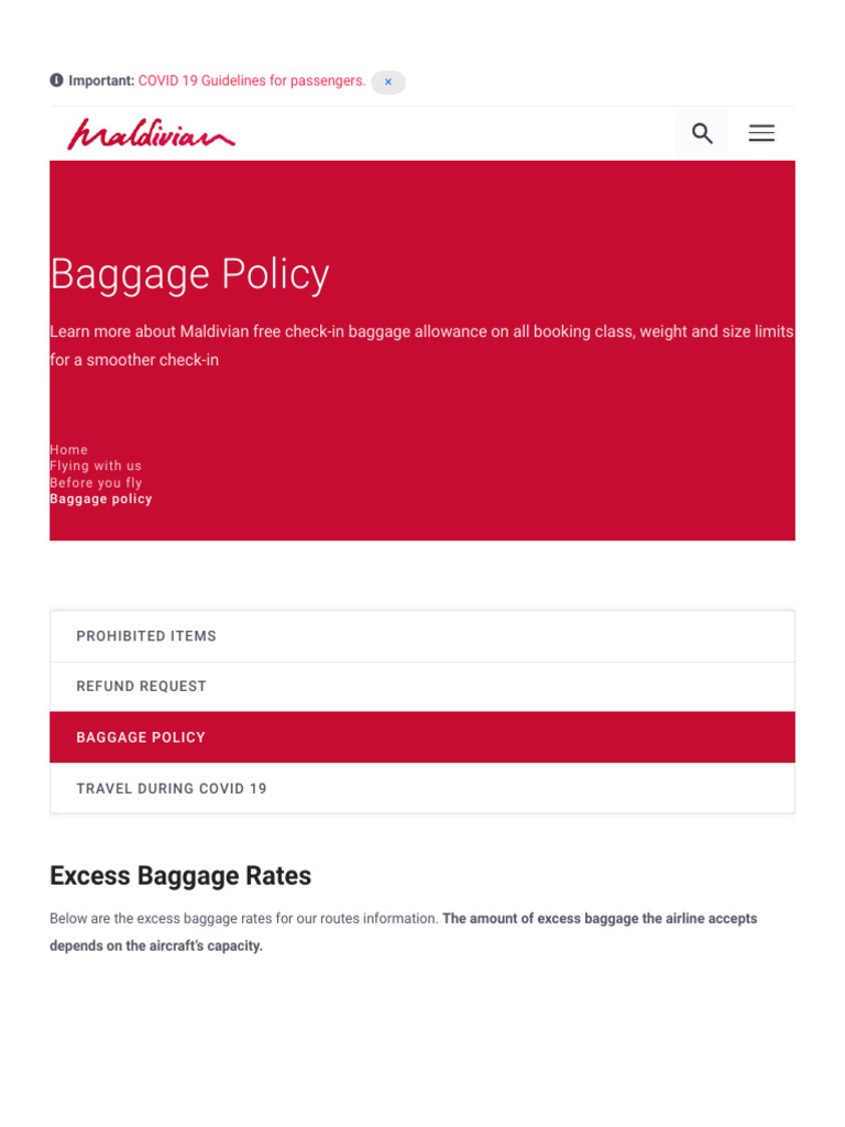 Maldivian Baggage Policy & Rates | PDF | Baggage