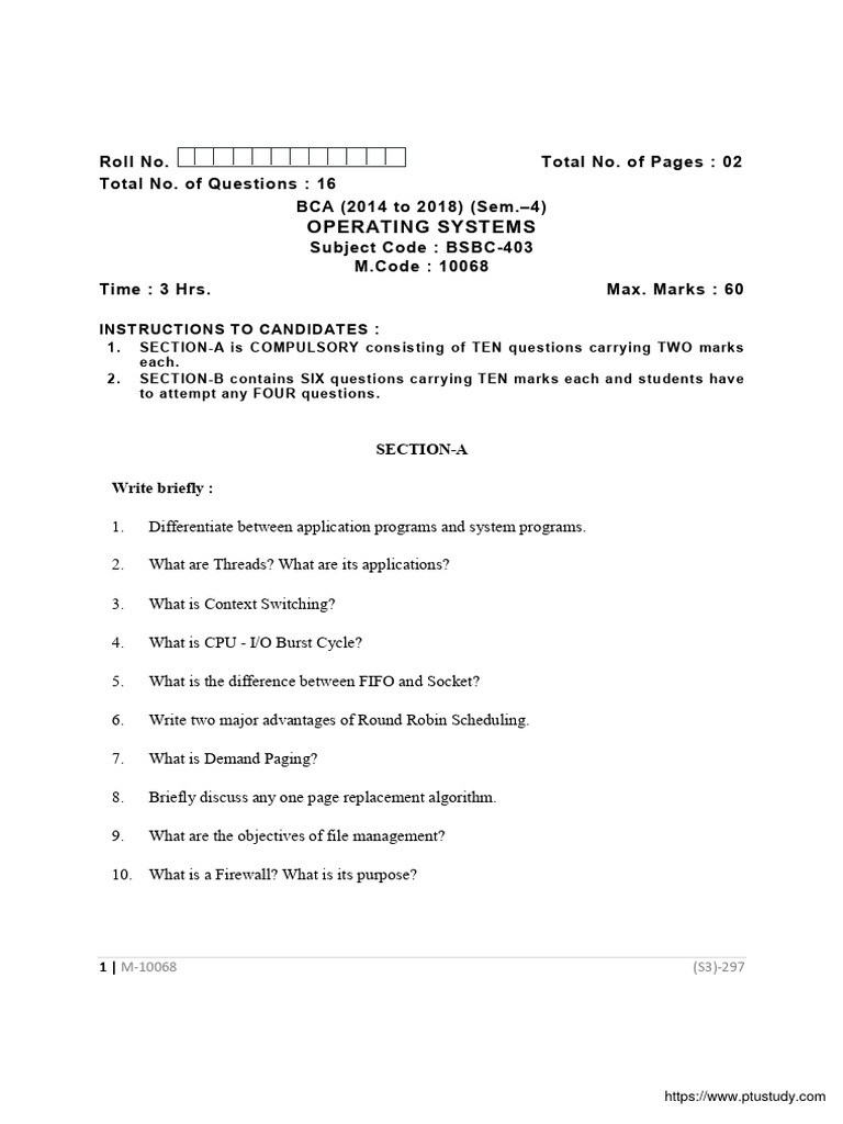Bca 4 Sem Operating Systems 10068 Dec 2020 | PDF | Scheduling (Computing) | Operating System