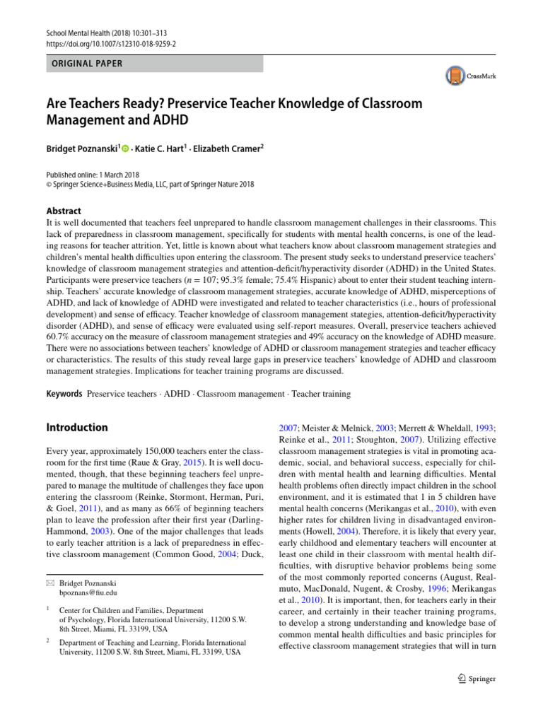 Are Teachers Ready? Preservice Teacher Knowledge of Classroom Managment and ADHD | PDF ...