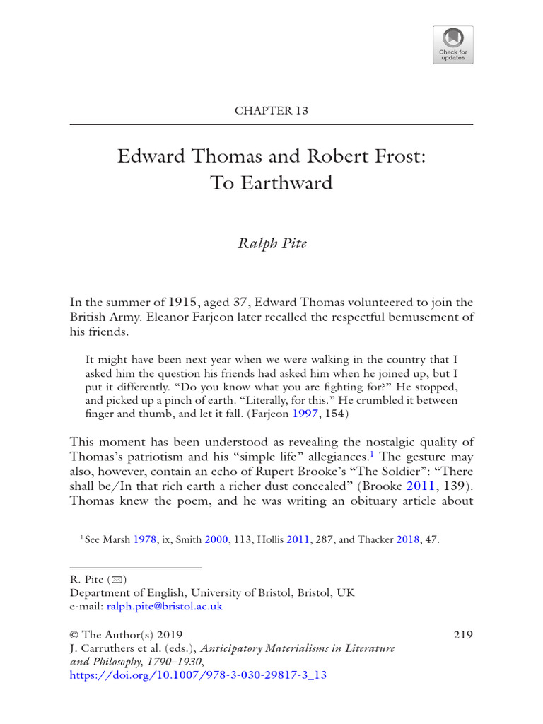 Edward Thomas and Robert Frost's Earth | PDF | Discourse | Materialism