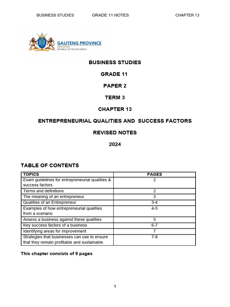 Entrepreneurial Qualities in Grade 11 | PDF | Entrepreneurship | Risk