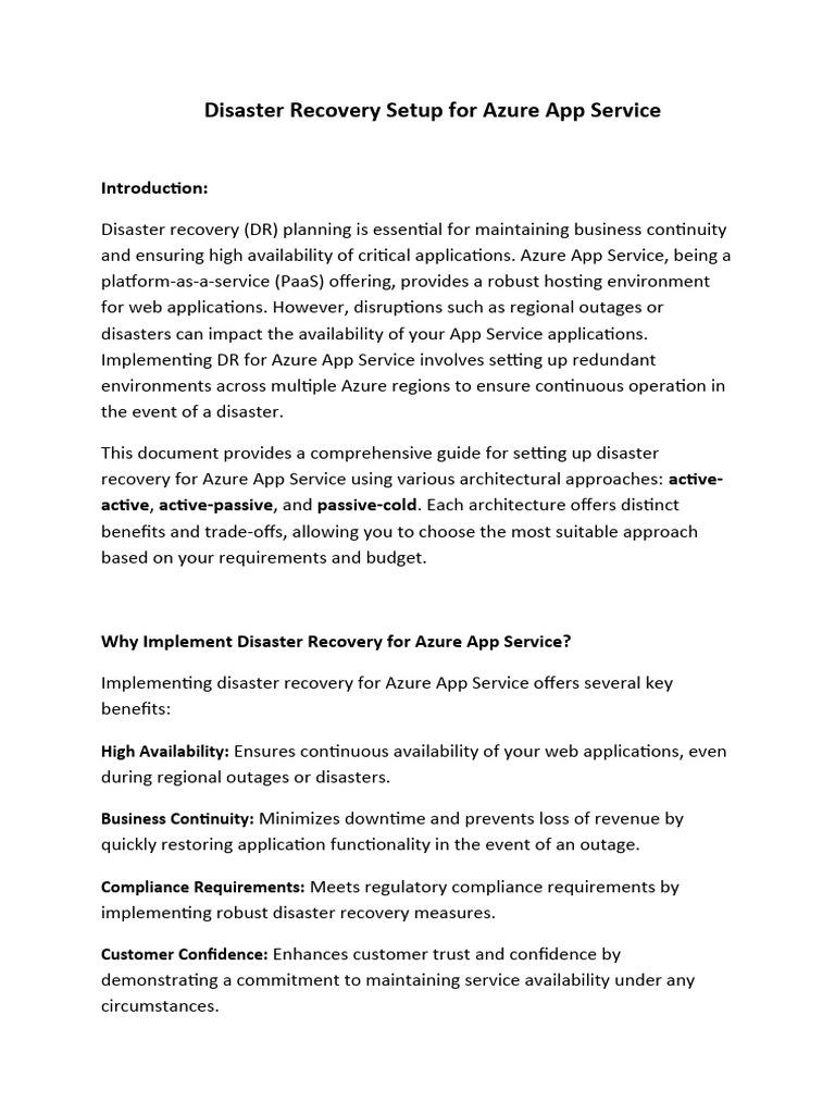 Disaster Recovery Setup for Azure App Service | Download Free PDF ...