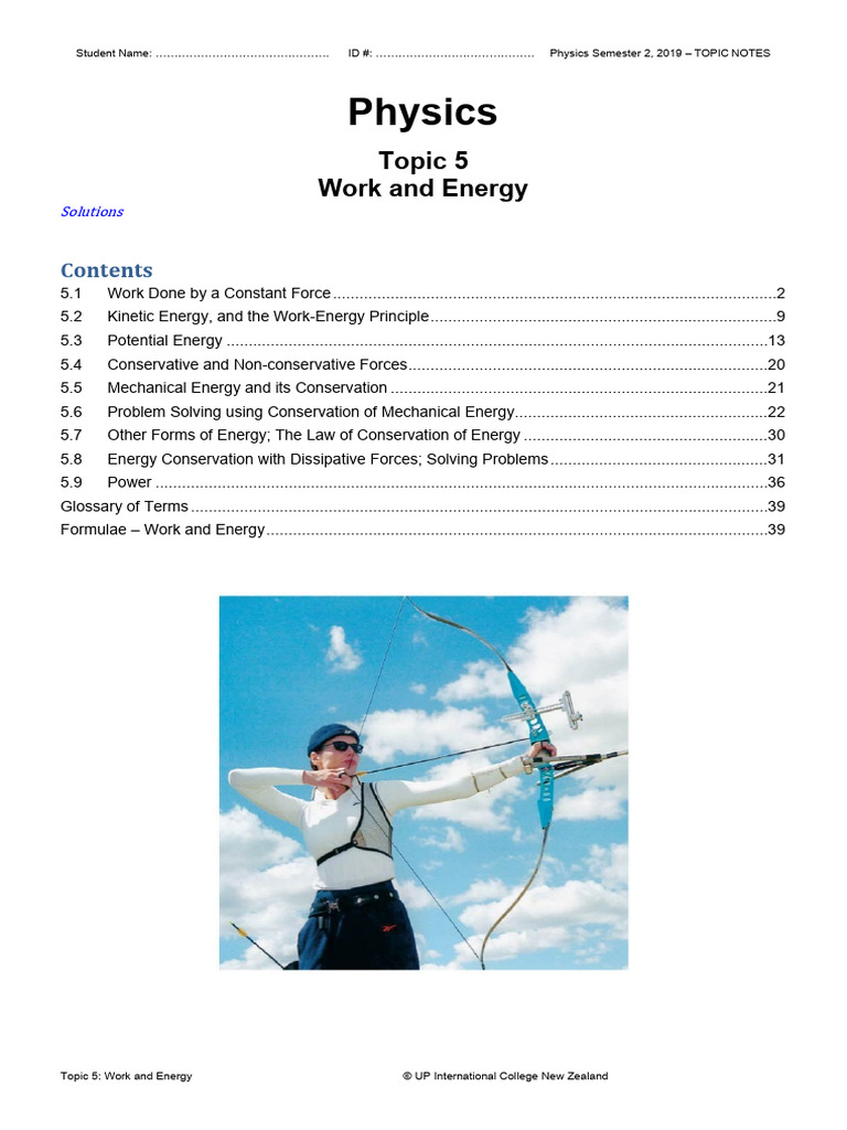 Topic 5 Notes Work Energy Sem 2 2019 Soln | PDF | Force | Potential Energy