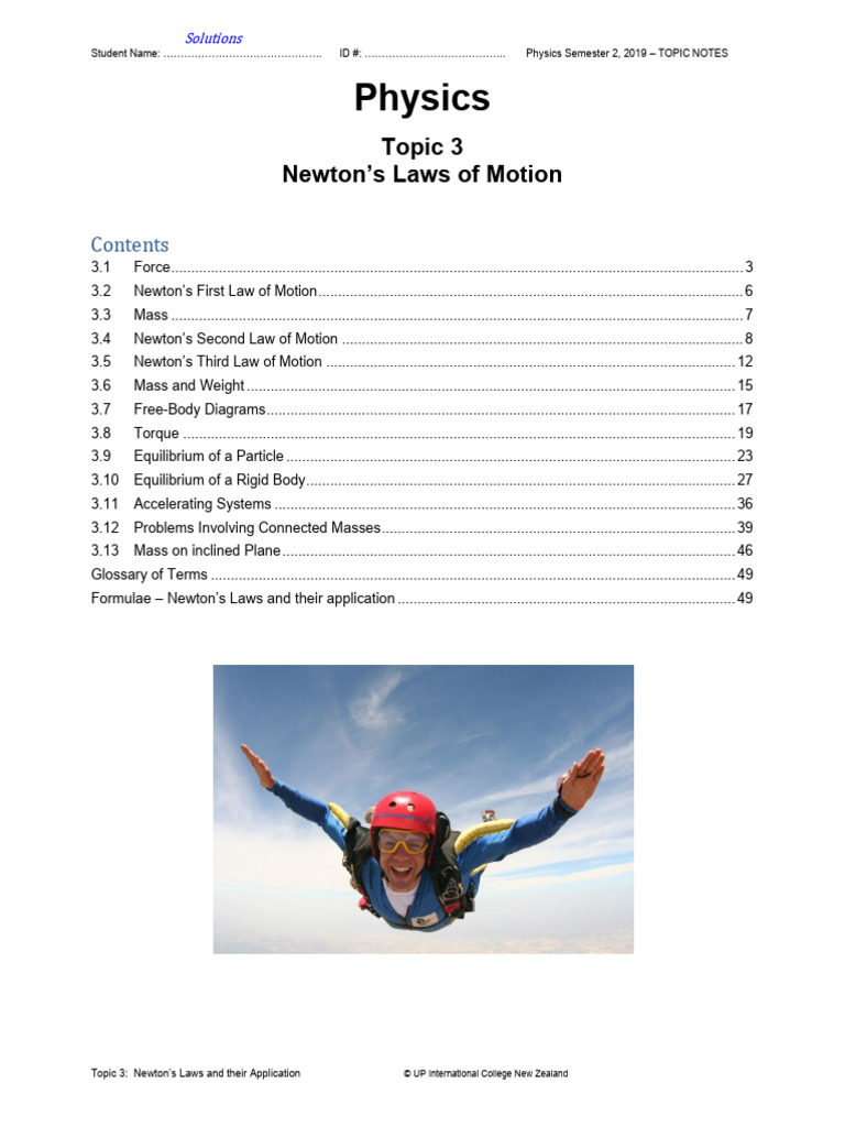Topic 3 Notes Newtons Laws Sem 2 2019 Soln | PDF | Force | Torque