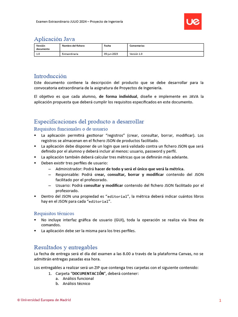 Examen Java: Proyecto Ingeniería 2024 | PDF | Archivo de computadora | Software de la aplicacion