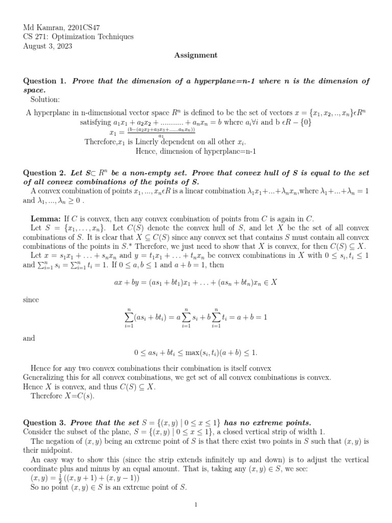 2201cs47 Mdkamran CS271 | PDF | Convex Set | Classical Geometry