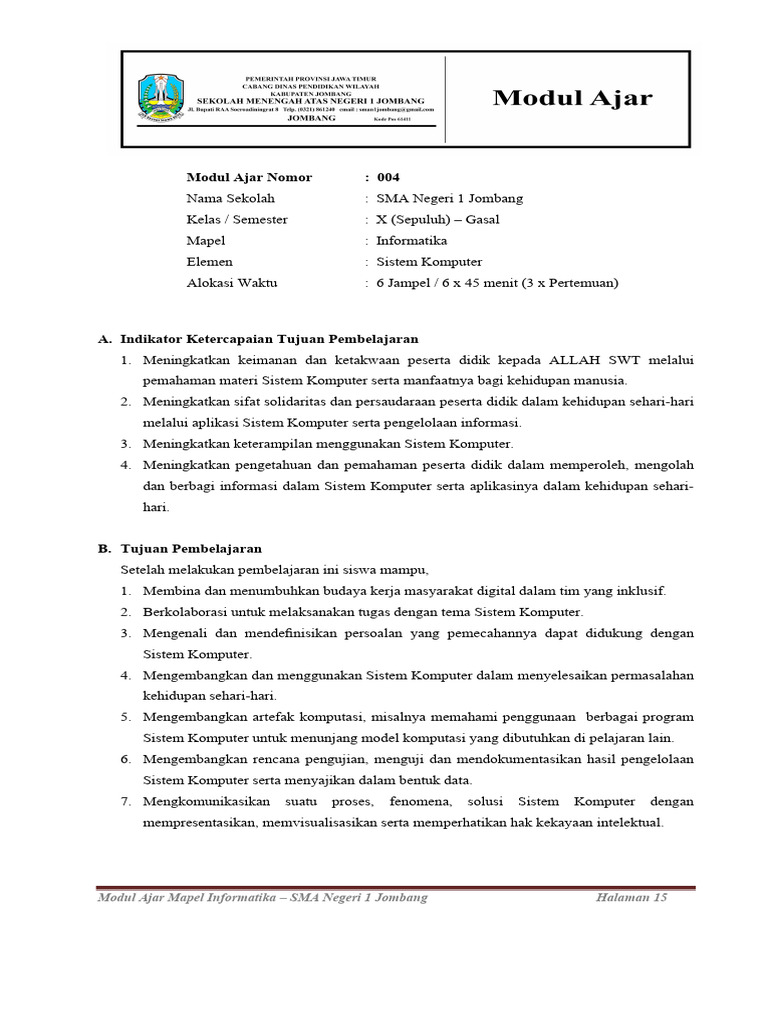 4 - SMANSA - Modul Ajar - Informatika-Sistem Komputer | PDF