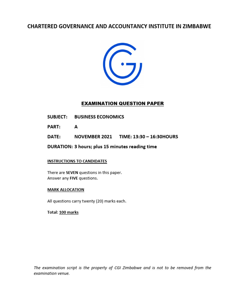 Business Economics November 2021 Question Paper | PDF | Profit ...