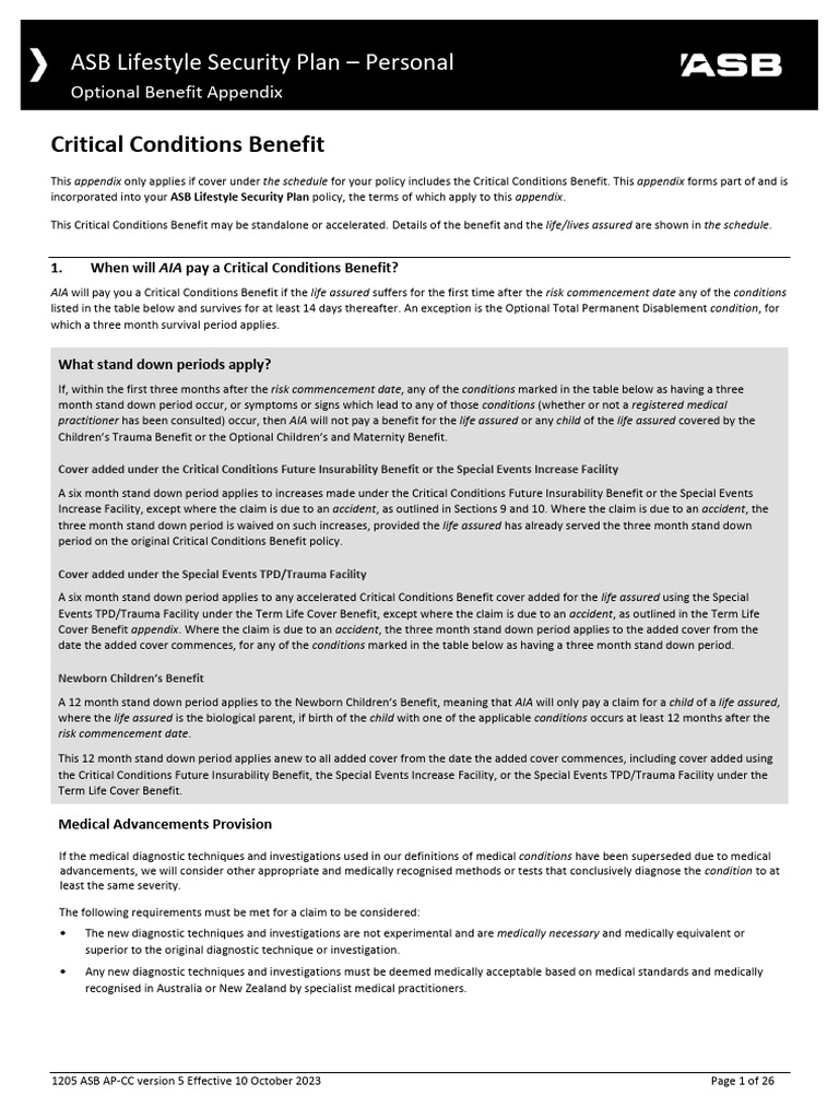 ASB Critical Conditions Benefit Guide | PDF | Heart | Insurance