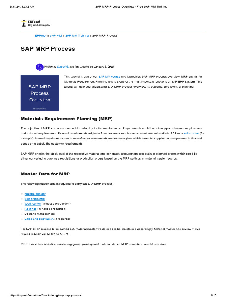 SAP MRP Process Overview - Free SAP MM Training | PDF | Supply Chain ...