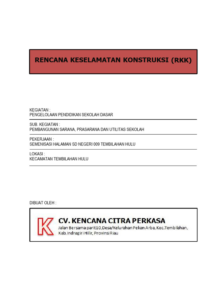 Rencana Keselamatan Konstruksi (RKK).. | PDF
