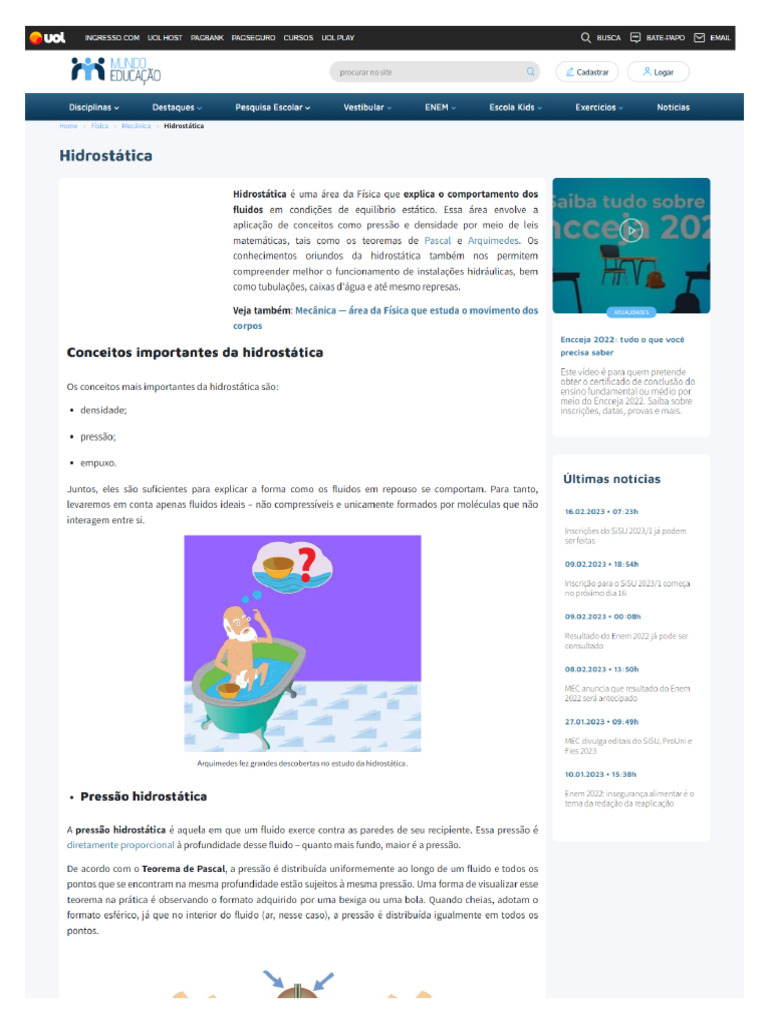 Screencapture Mundoeducacao Uol BR Fisica Hidrostatica HTM 2023 02 19 15 - 43 - 59 | PDF
