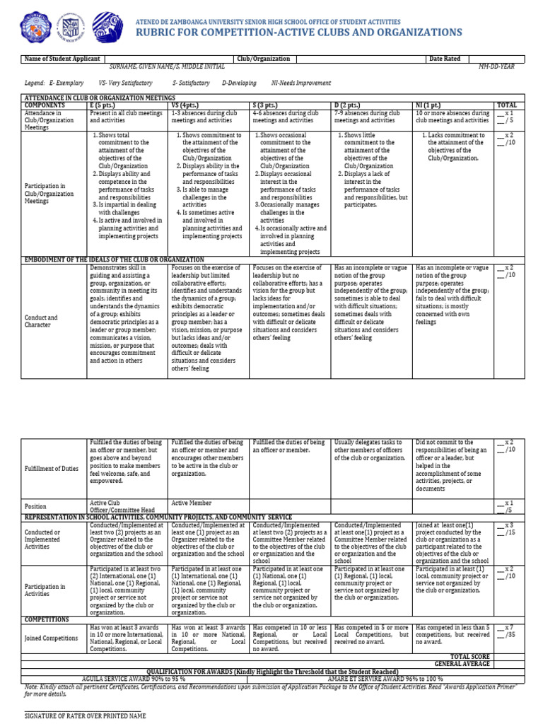 Rubric-for-Competition-Active-Clubs-and-Organizations-Revised-2023-2024 | PDF | Leadership ...