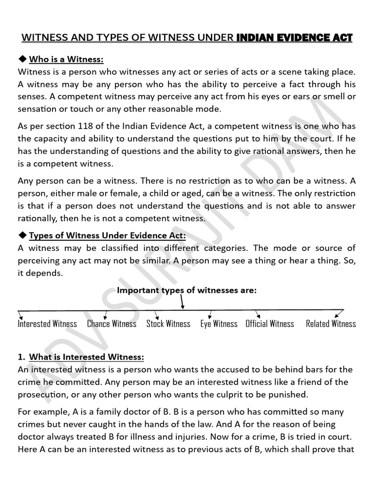 Witness and Types of Witness Under Indian Evidence Act | PDF | Witness ...