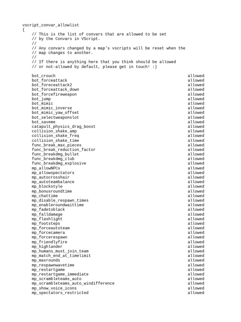 VScript Allowed Convars List | PDF