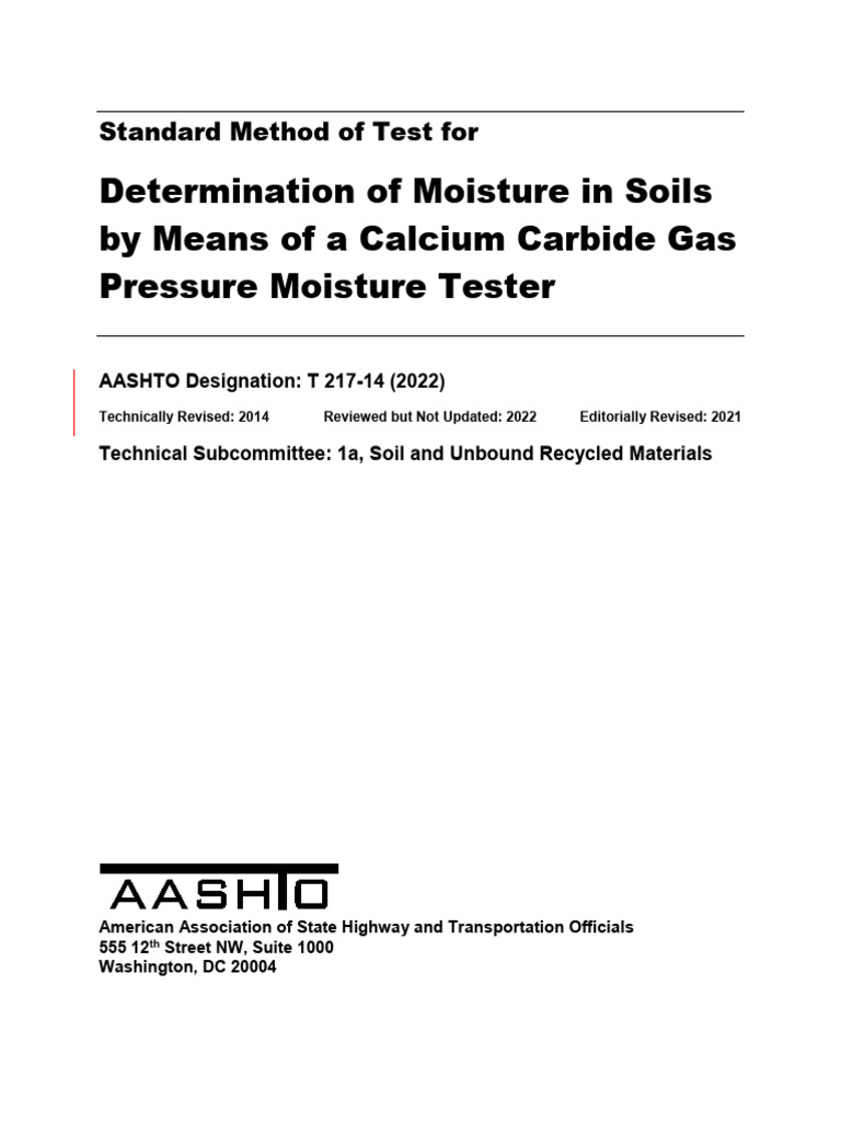 Aashto T217-14 (2022) | PDF | Calibration | Soil