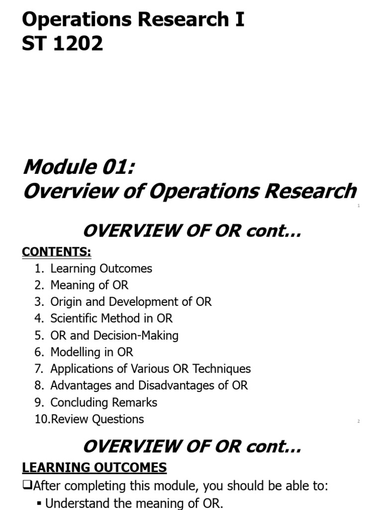 ST1202 - 01 - Overview of Operations Research-1 | PDF | Conceptual Model | Mathematical Optimization