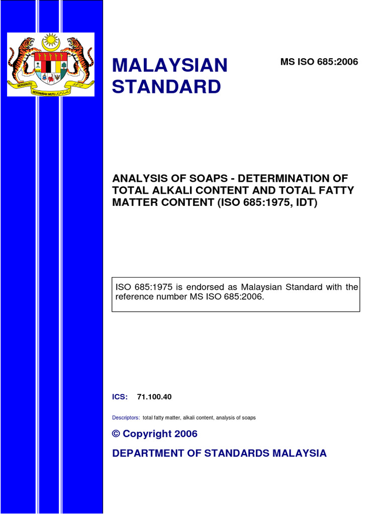 ISO 685 - 1975 - Total Fatty Matter in Soap | PDF | Standardization | Hydroxide