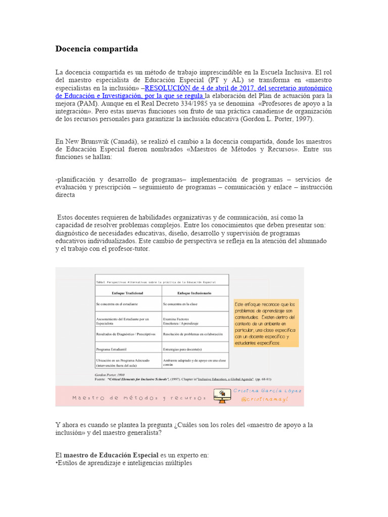 Docencia Compartida | PDF | Enseñando | Educación especial