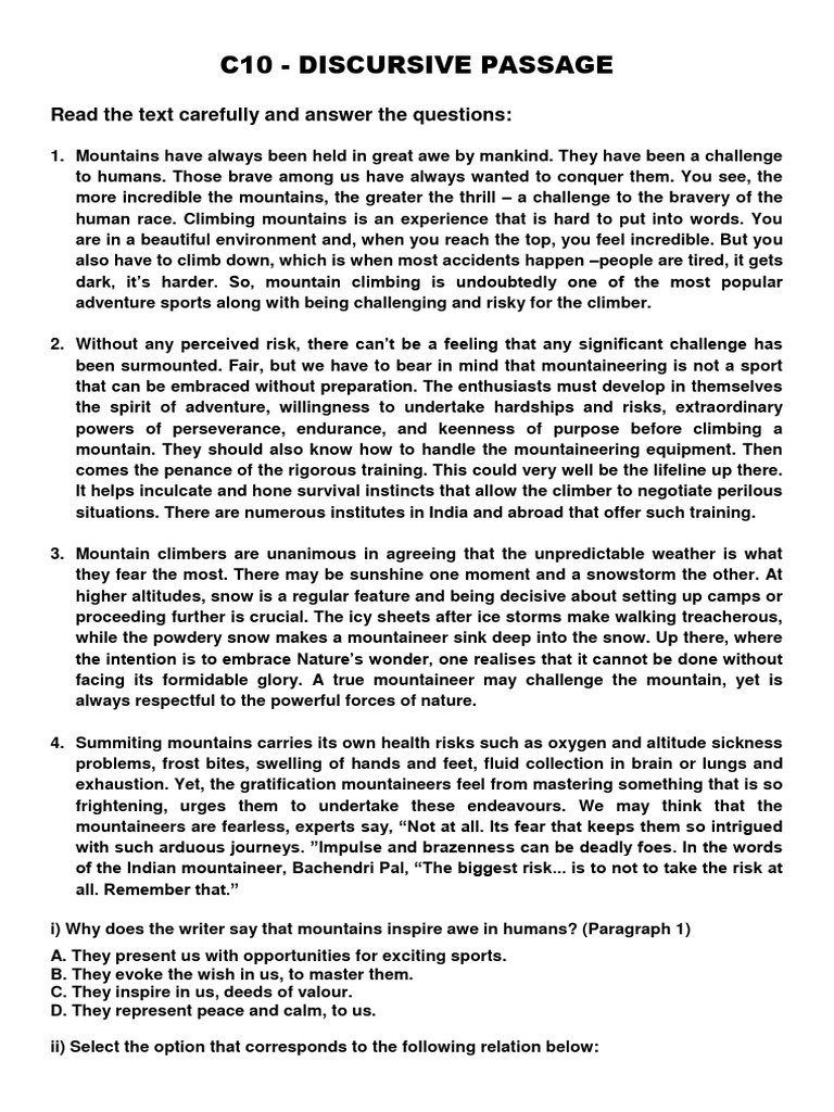 C10 Discursive Passage - Homework | PDF | Mountaineering