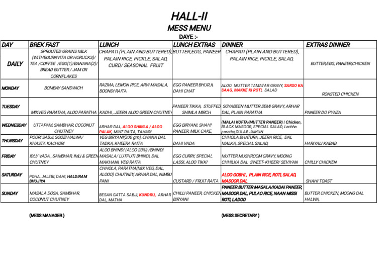mess-menu | PDF | Cooking | Cuisine