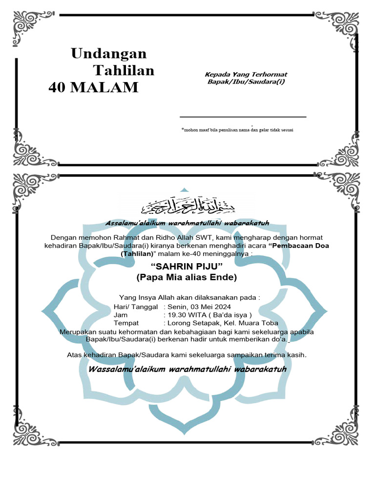 Undangan Tahlilan | PDF