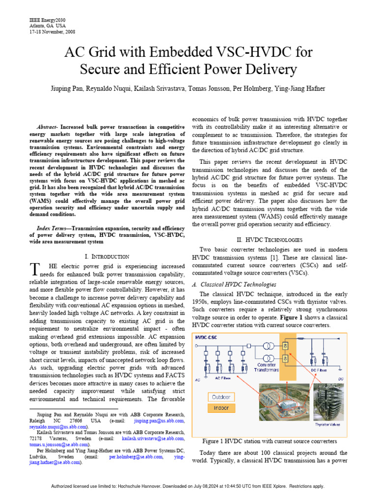 AC Grid With Embedded VSC-HVDC For Secure and Efficient Power Delivery | PDF | High Voltage ...