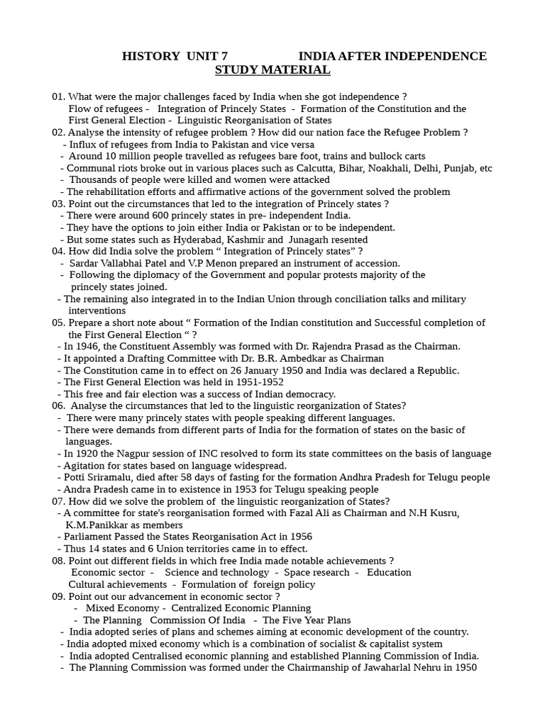 Chapter - 07 India After Independence English Medium | PDF