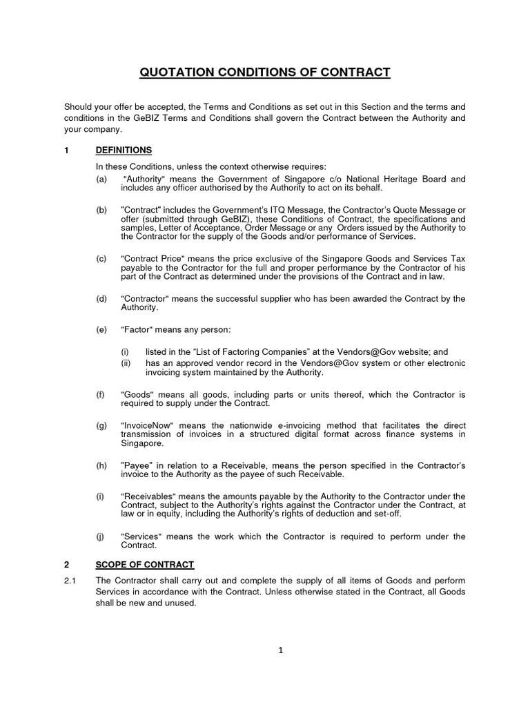 Quotation Conditions of Contract Singapore | PDF | Payments | Receipt