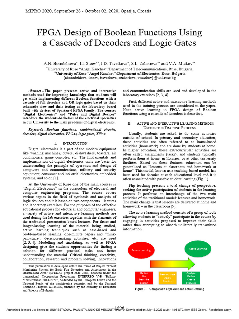 FPGA Design of Boolean Functions Using A Cascade of Decoders and Logic ...