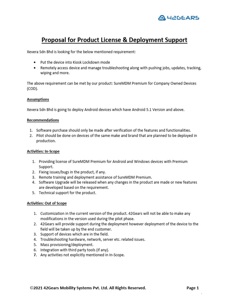 Xevera SDN BHD - SureMDM Quote | PDF | Android (Operating System) | Server (Computing)