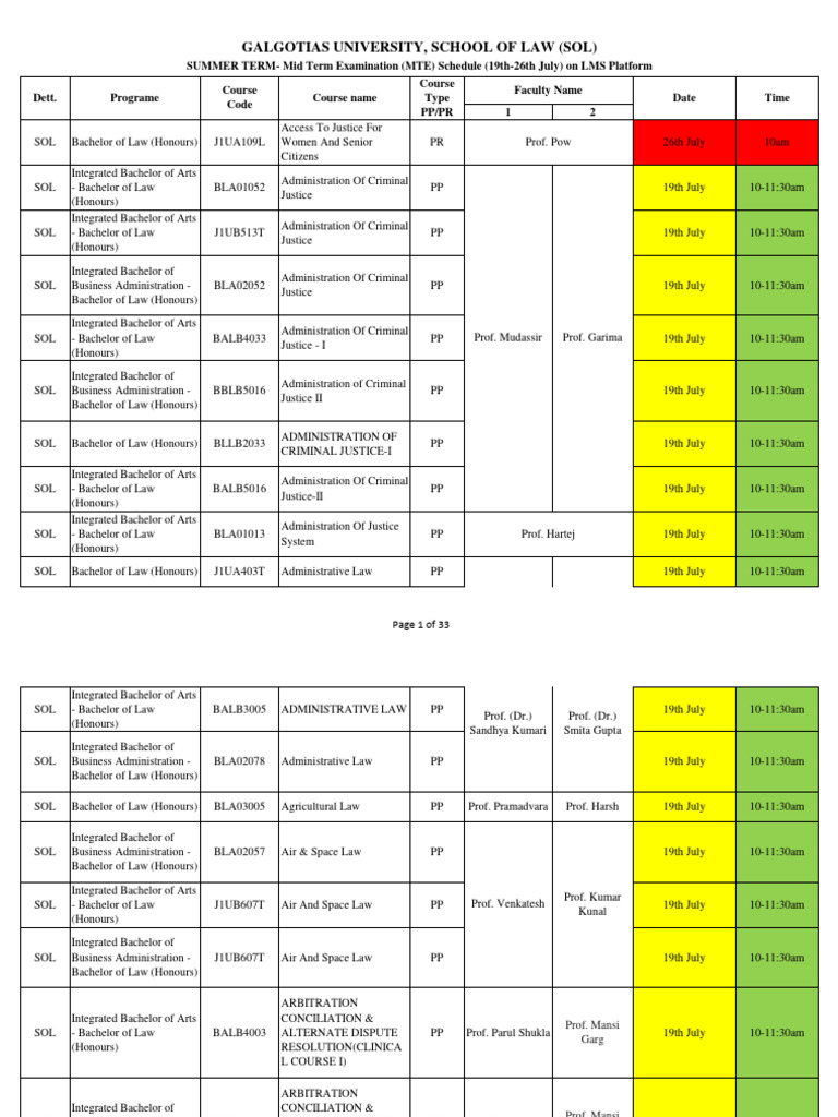 Law Course Schedule Overview | PDF | Vocational Education | Qualifications