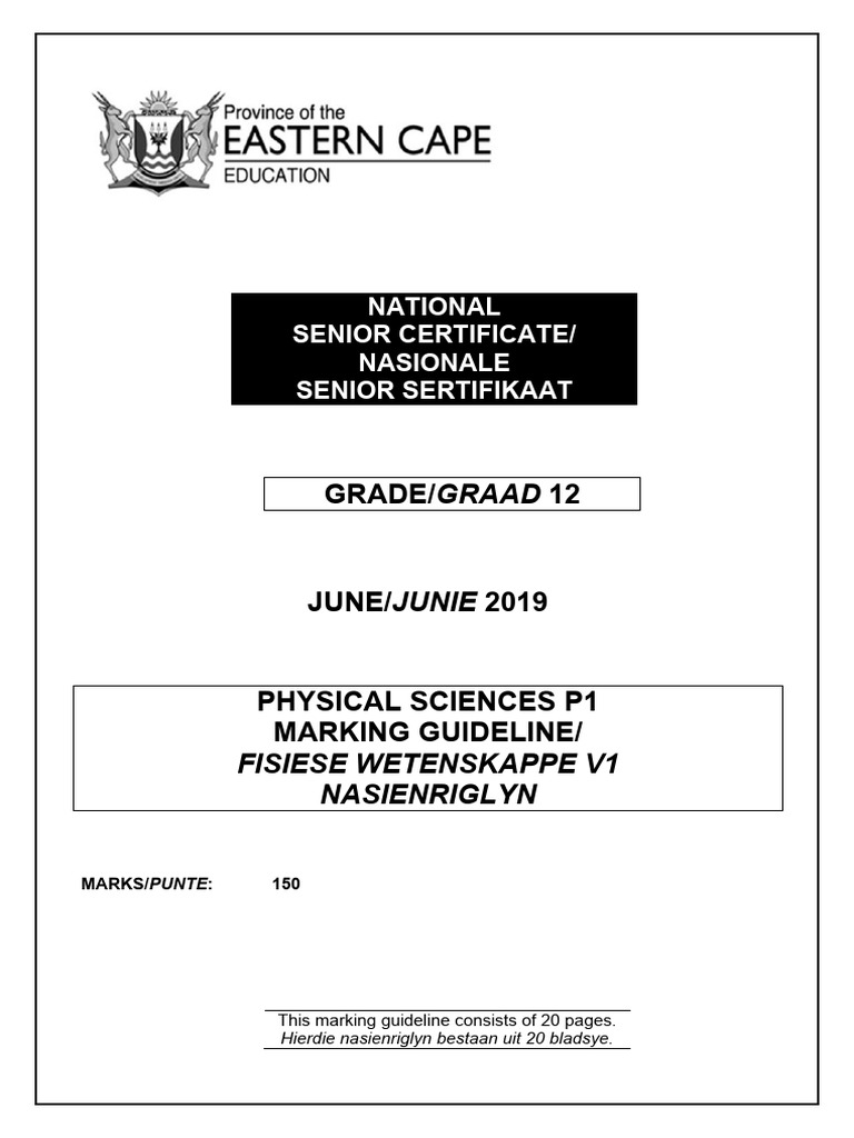 Grade 12 Physical Science Paper 1 Memo - 2019 - All Past Papers | PDF